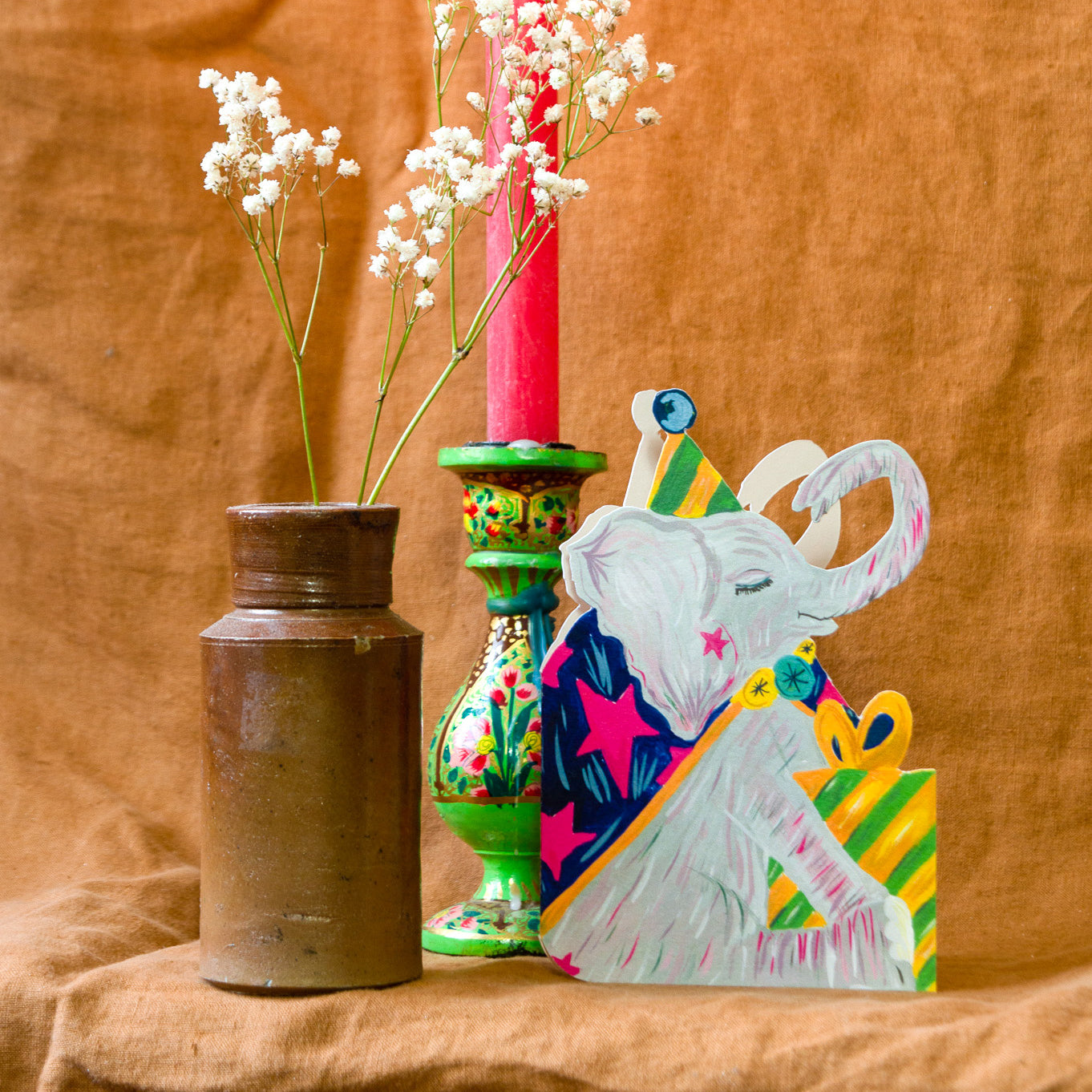 Party Elephant die-cut Greetings Card – Hutch Cassidy